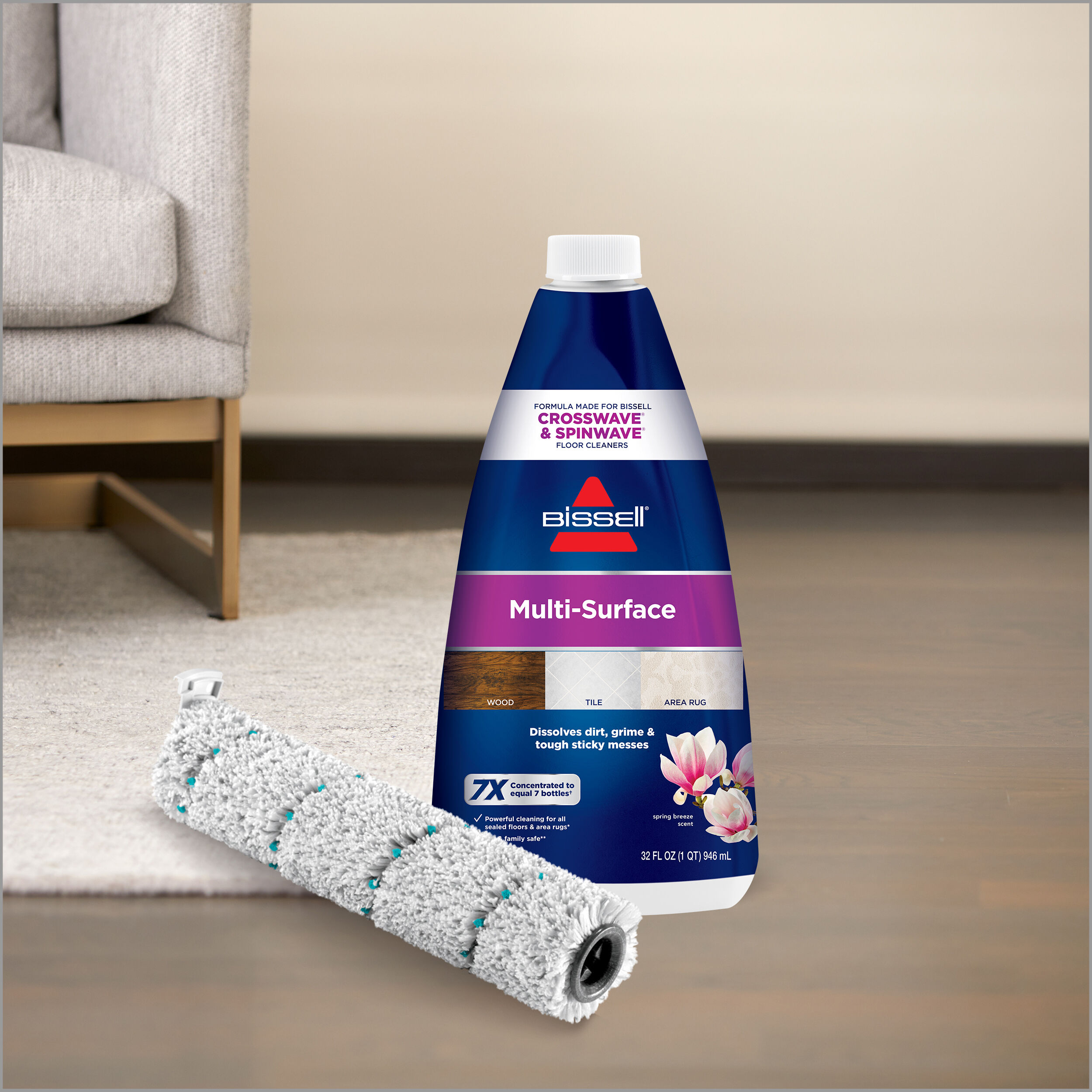 Bissell Crosswave Mop Replacement Multi-Surface Pet Brush Roll - Fits ...